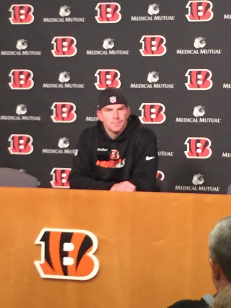 Andy Dalton said his hair didn't look good today so he covered it up ...