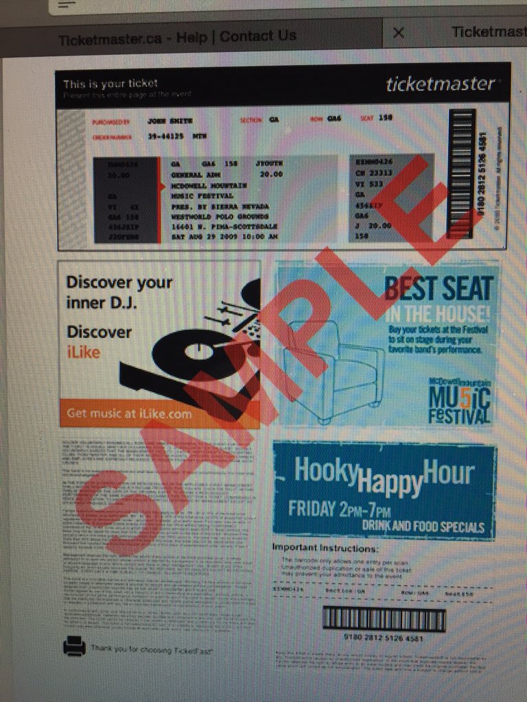 Ticketmaster Printed Tickets Fake