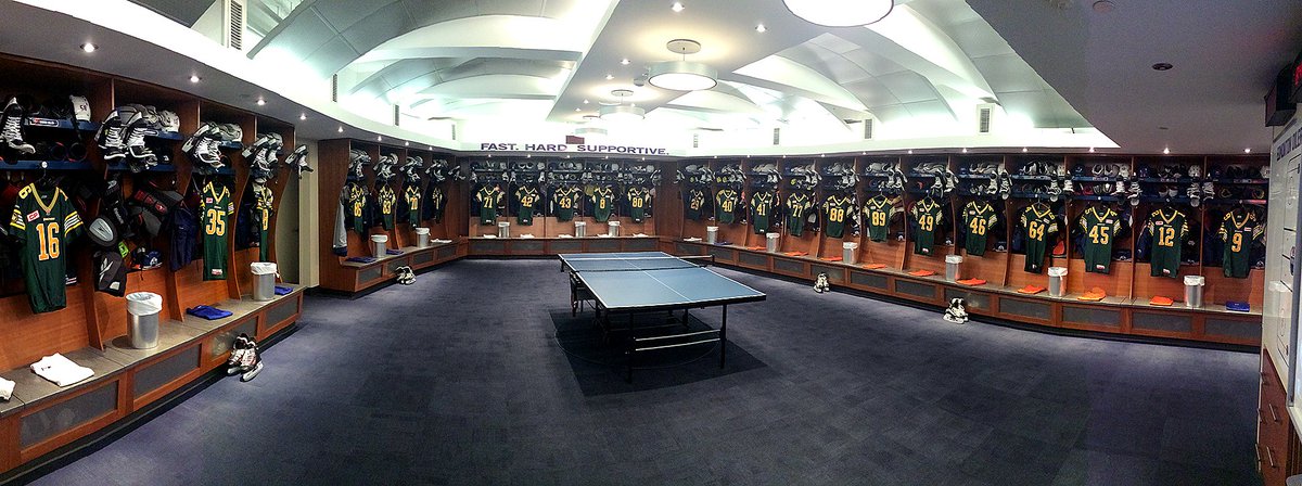 Oilers locker room decked out in green & gold this morning in support ...