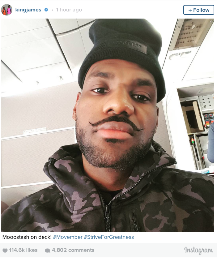 LeBron James shows off his incredible 'Movember’ mustache | Bleacher ...