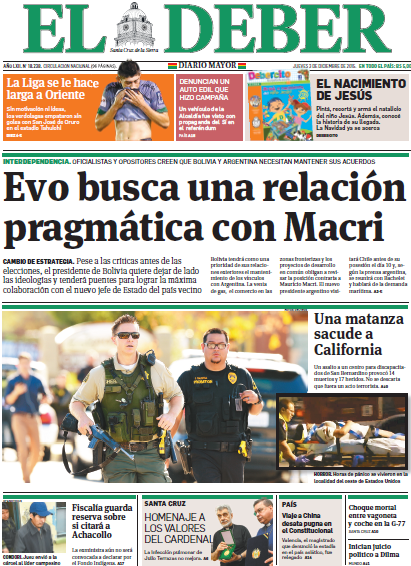 Compartimos las portadas de el deber, diez y sociales. accede a más ...