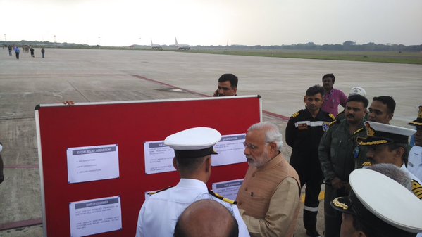 PM Narendra Modi overviews the flood relief operations at INS Rajali ...