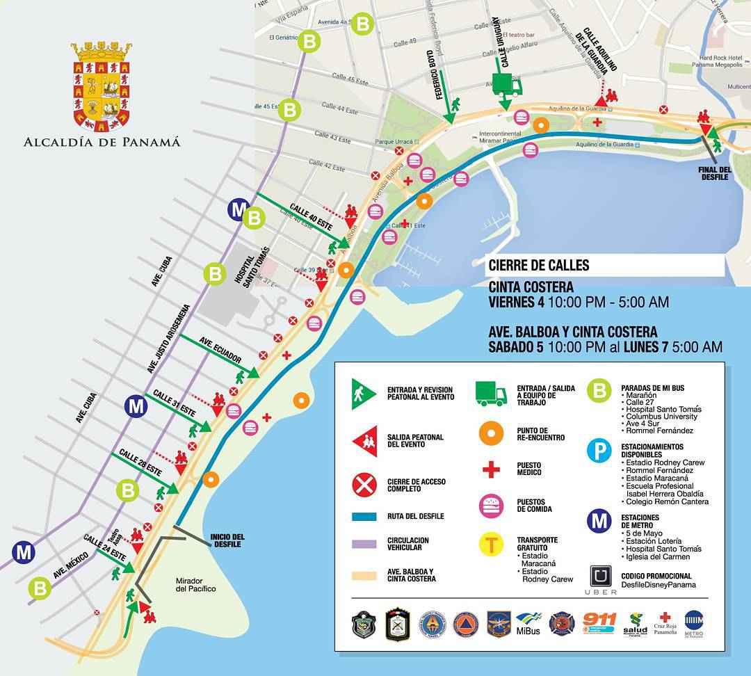 Mapa de la ruta del desfile "disney momentos mágicos panamá 2015" en la ...