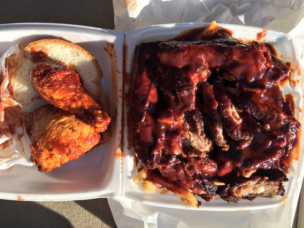 They like it saucy at Uncle J's BBQ in Chicago. Great hot links, & also turkey tips, which are ...