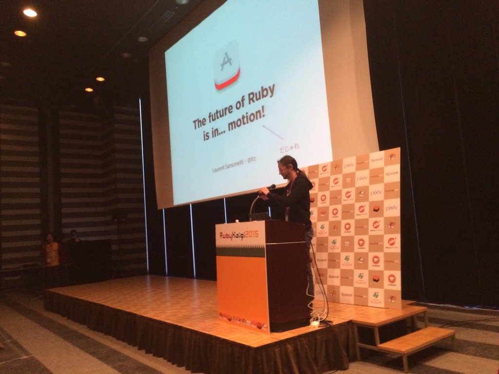 【動画あり】ライブコーディングで飛び回るSushi!!! Rubyコードでマルチデバイスを達成するRubyMotionの進化 #rubykaigi 2015 #rubykaigiA - posfie