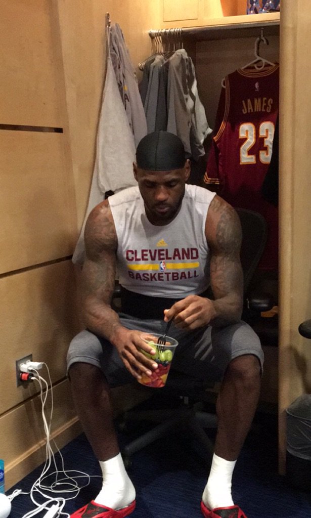 LeBron gets a pregame snack in prior to okcthunder/cavs, 8pm/et ...