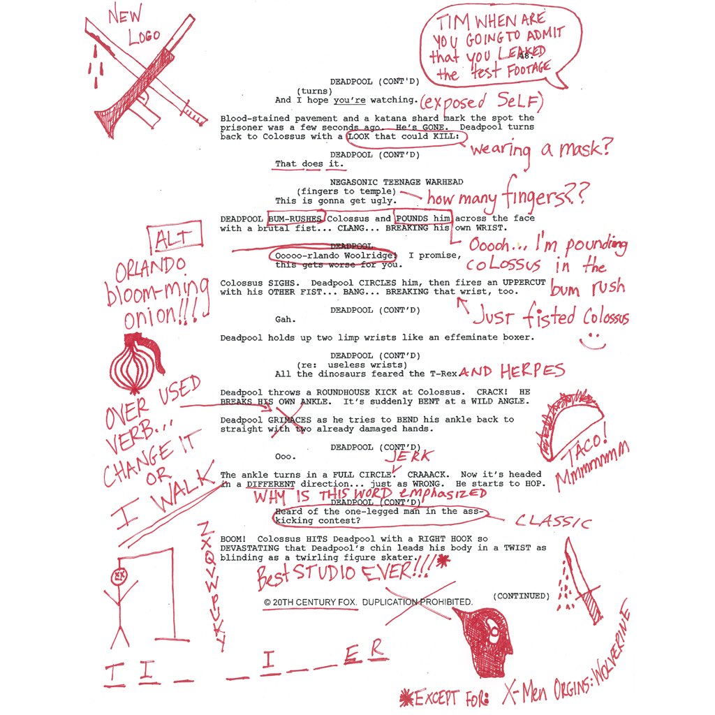 Script page with notes from Deadpool #12DaysOfDeadpool : r/comicbookmovies