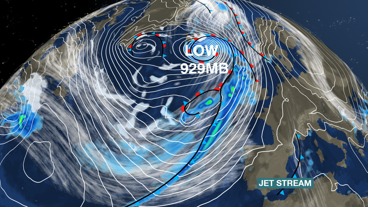 Atlantic jetstream accelerates to 220mph, explosively deepening a low ...