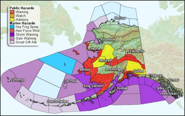 High winds are affecting—or forecast to affect—broad swaths of Alaska ...