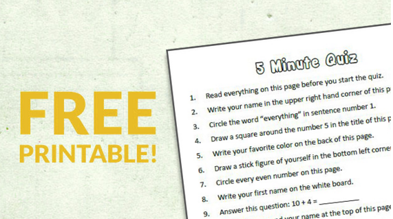 Following Directions Worksheet Trick