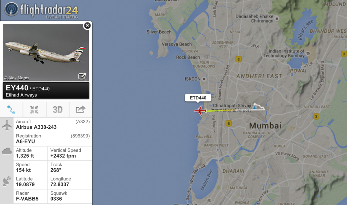 EY440 has now departed Mumbai bound for Abu Dhabi. | Flightradar24 ...