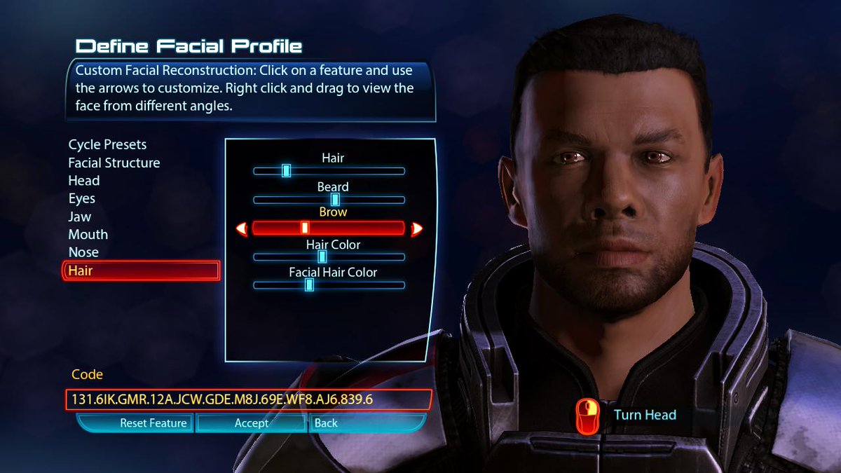 Commander Shepard Face Codes