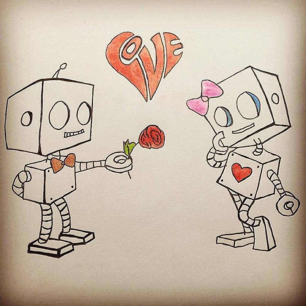 Cute Robot Love Drawing