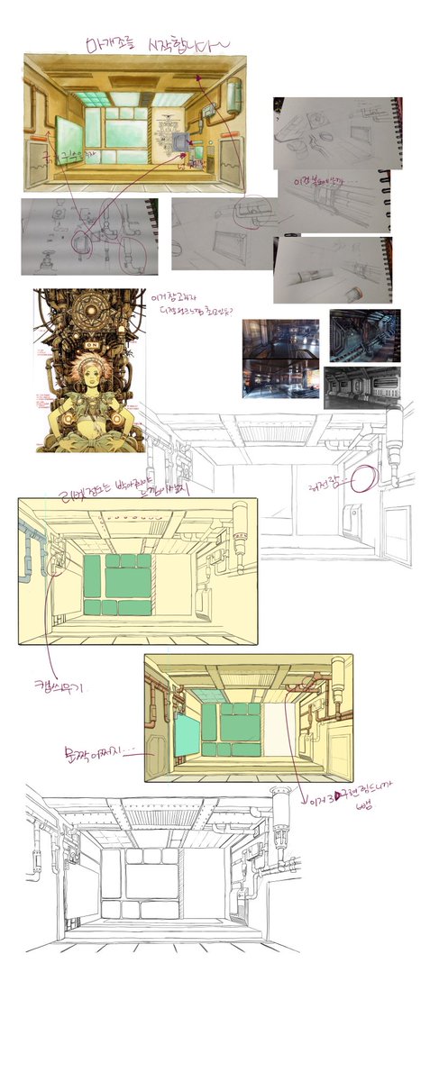 ProjectMoon on Twitter: "부서 내부 모습과 복도 아이디어 스케치 https://t.co/tB4QBzUR39"