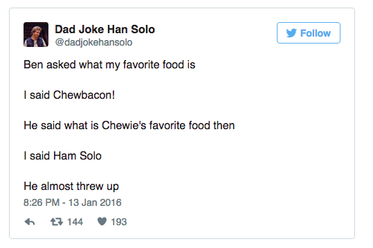 “Dad Joke Han Solo” is the cringey “Star Wars” Twitter account of your ...
