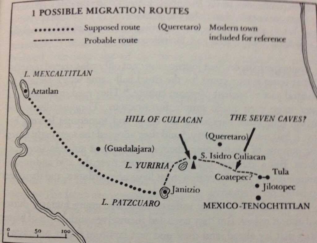 Una posible ruta de la migración de los aztecas de acuerdo a la teoría ...