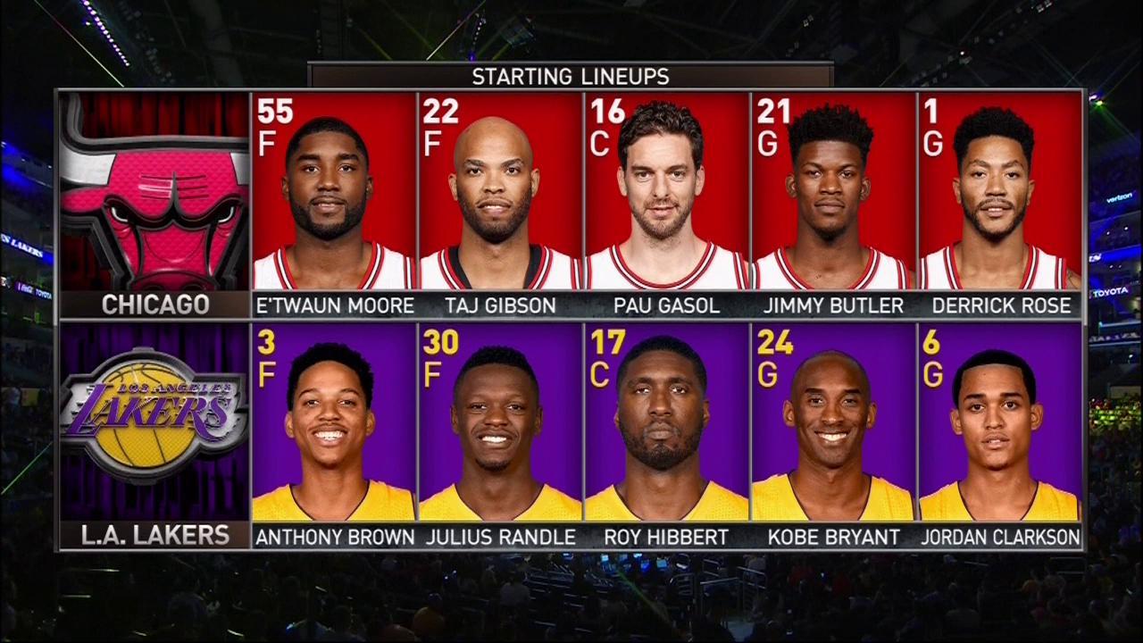 NBA on TNT on X Starting lineups for CHIatLAL and we re off https t Djp65cYP5b X