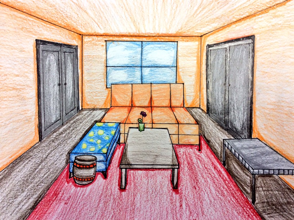 Living Room Two Point Perspective Drawing