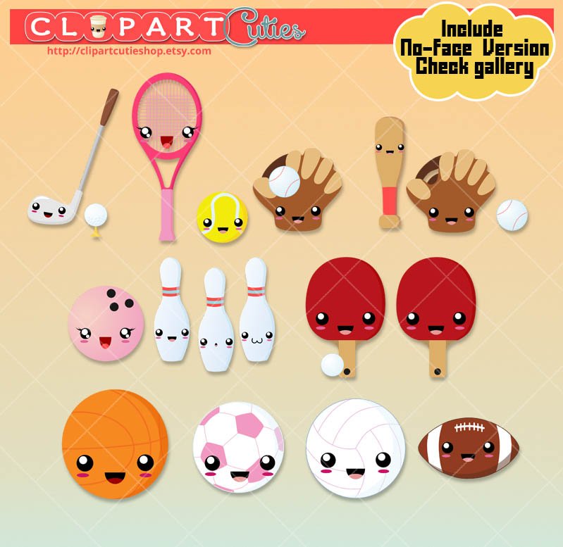 Designby2 on Twitter: "Sports kawaii clipart. Available here: https://t ...