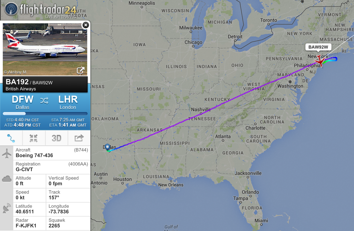 BA192, Dallas-London, diverted to New York due to the needs of a ...