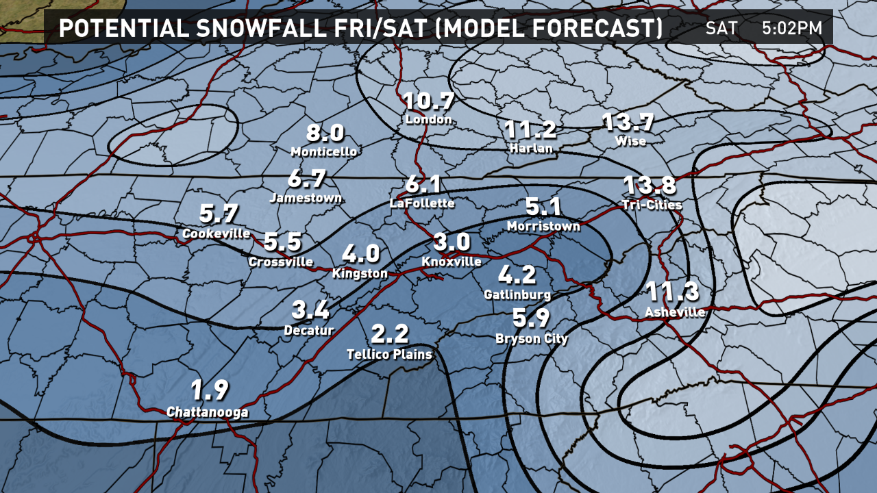 Wbir Weather On Twitter An Early Look At Potential Snow From Next