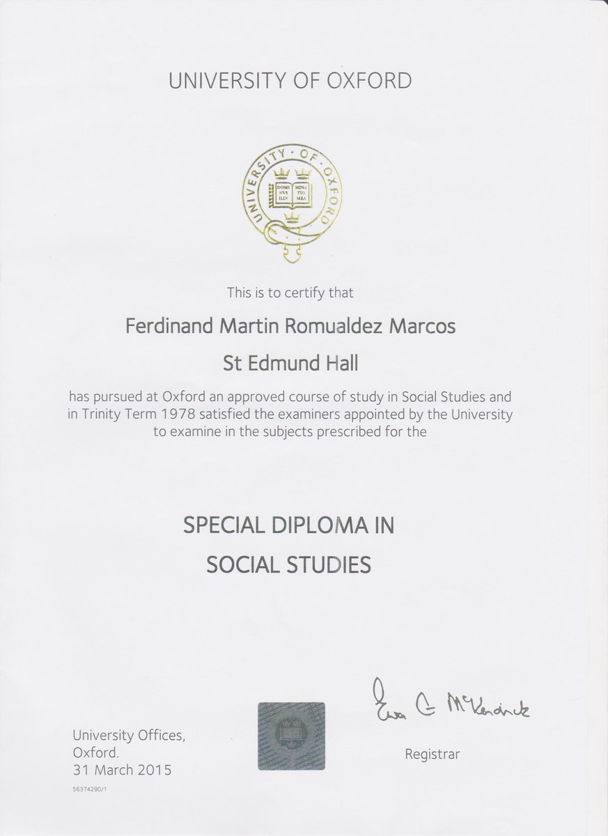 Marcos: Special diploma from Oxford is same as bachelor's degree ...