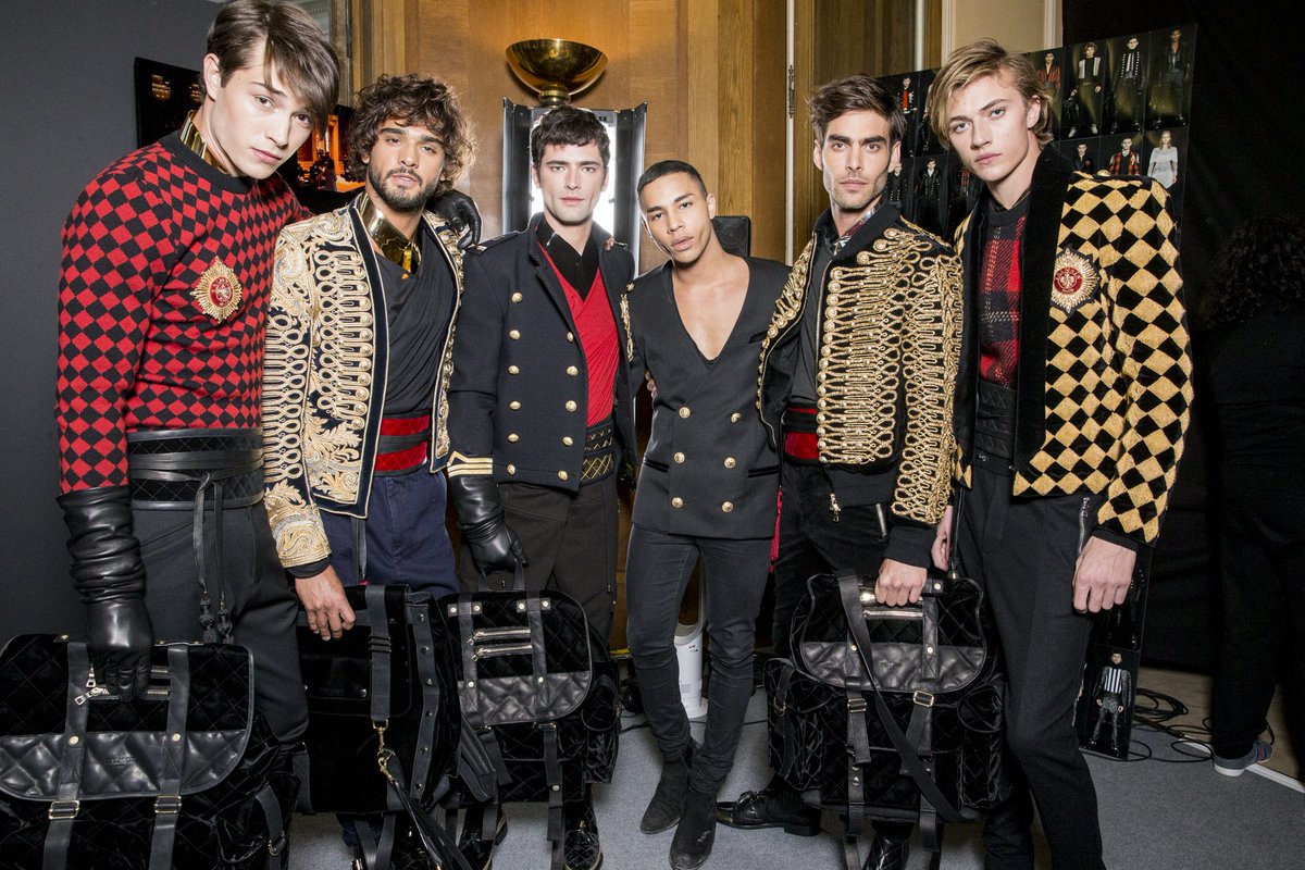 .ORousteing and his BALMAINHOMME squad backstage at the BALMAINFW16 Men ...