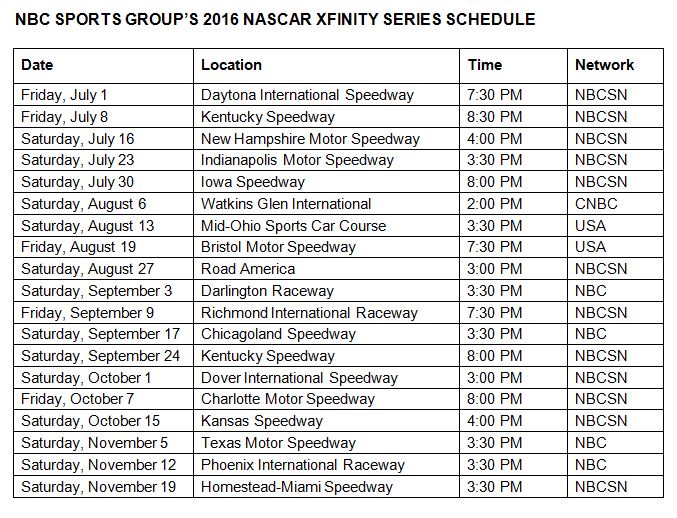 2017 Xfinity Schedule Printable