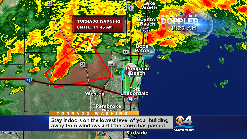 TORNADO WARNING until 11:45AM NW Broward. Storm near Alligator Alley ...