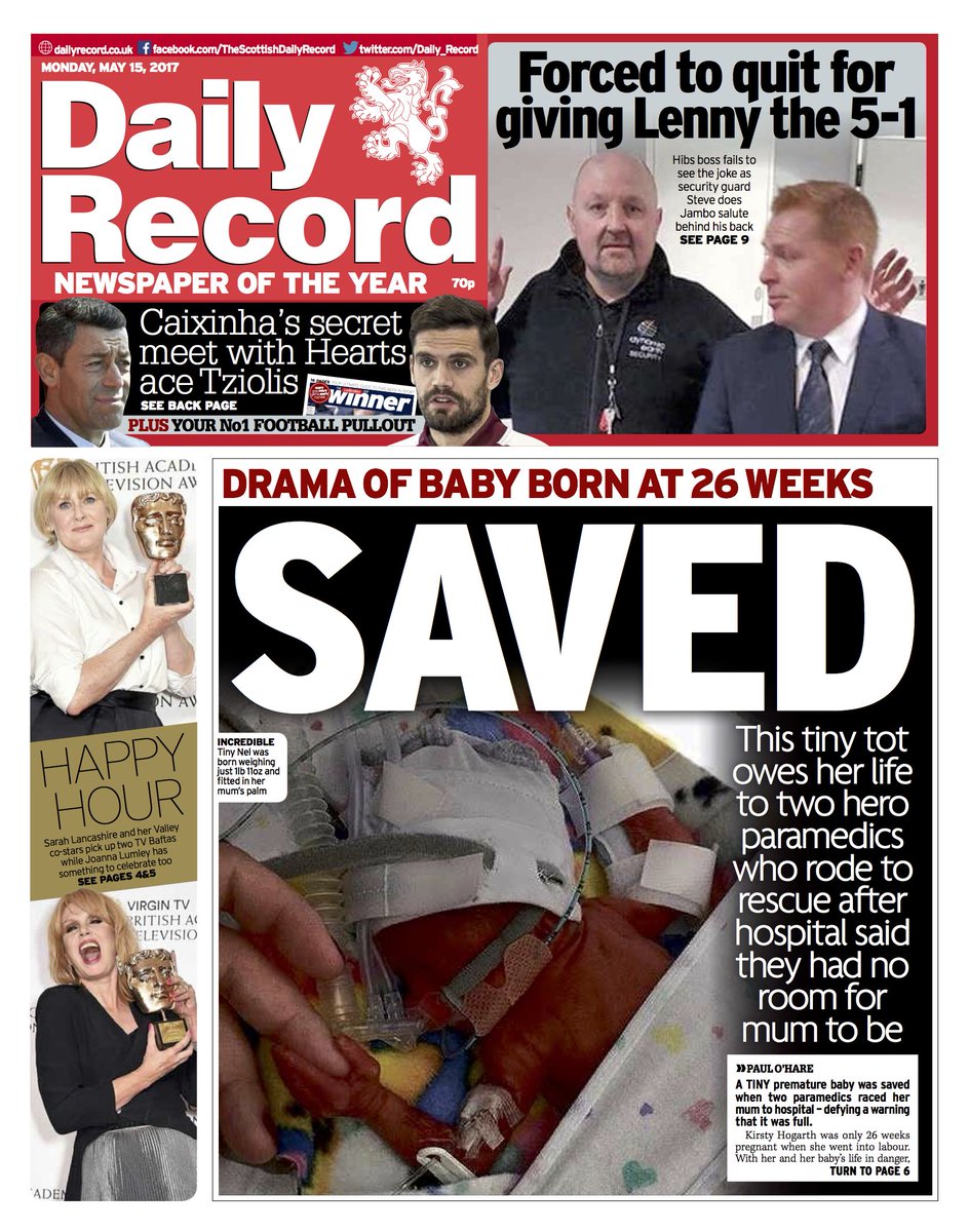 Here's a first look at your Daily_Record front page for Monday May 15 ...