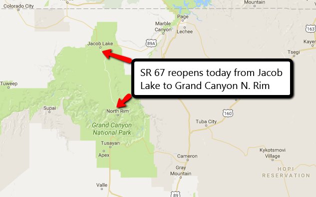 SR 67 reopens today from Jacob Lake to the North Rim of Grand Canyon ...
