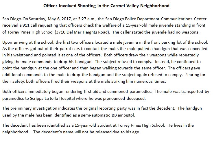 UPDATE: Police say teen refused multiple verbal commands to drop weapon ... UPDATE: Police say teen refused multiple verbal commands to drop weapon ...
