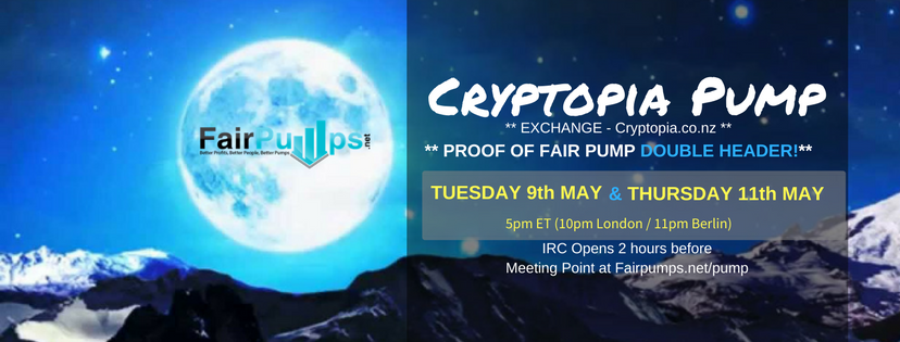FairPumps on Twitter: "NEXT PUMP on CRYPTOPIA Exchange! TUESDAY 9th MAY, 5pm EDT (10pm LONDON ...