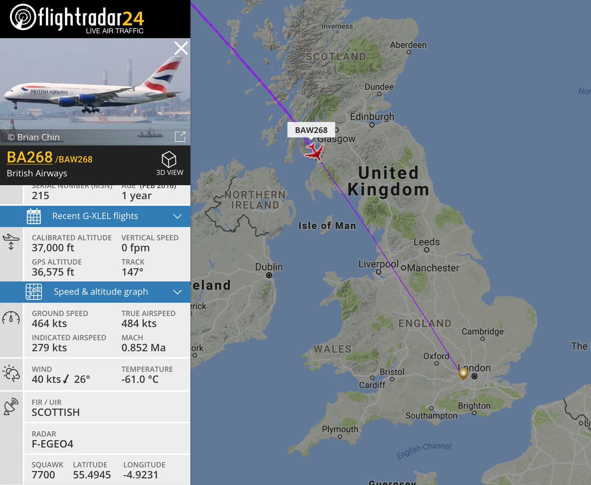 BA268 , Los Angeles-London, squawking 7700 en route to London near ...