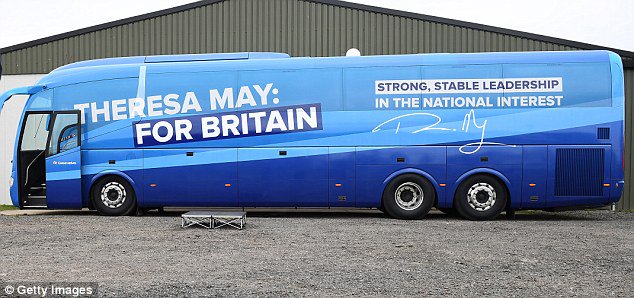 Theresa May unveils a battle bus branded with her own name | Daily Mail ...