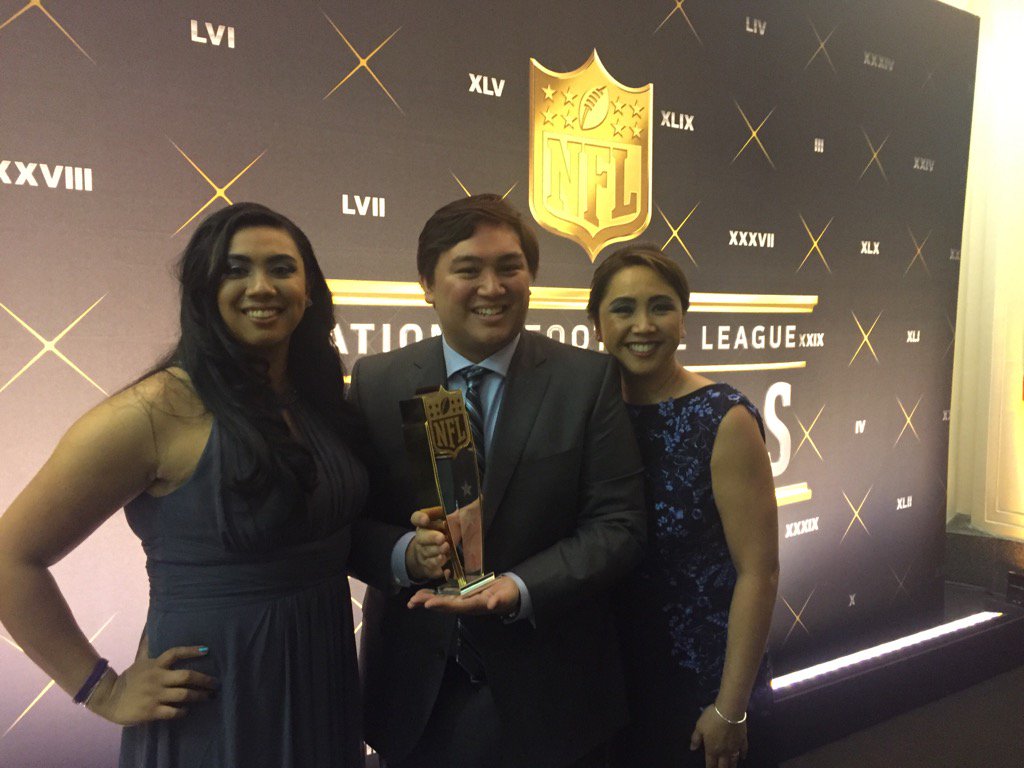 Ron Rivera's family with his coach of the year trophy: wife Stephanie ...