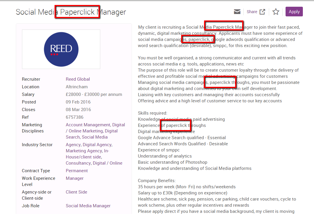 I can't wait to start my new job at Paperclick. [lolz] : r/PPC