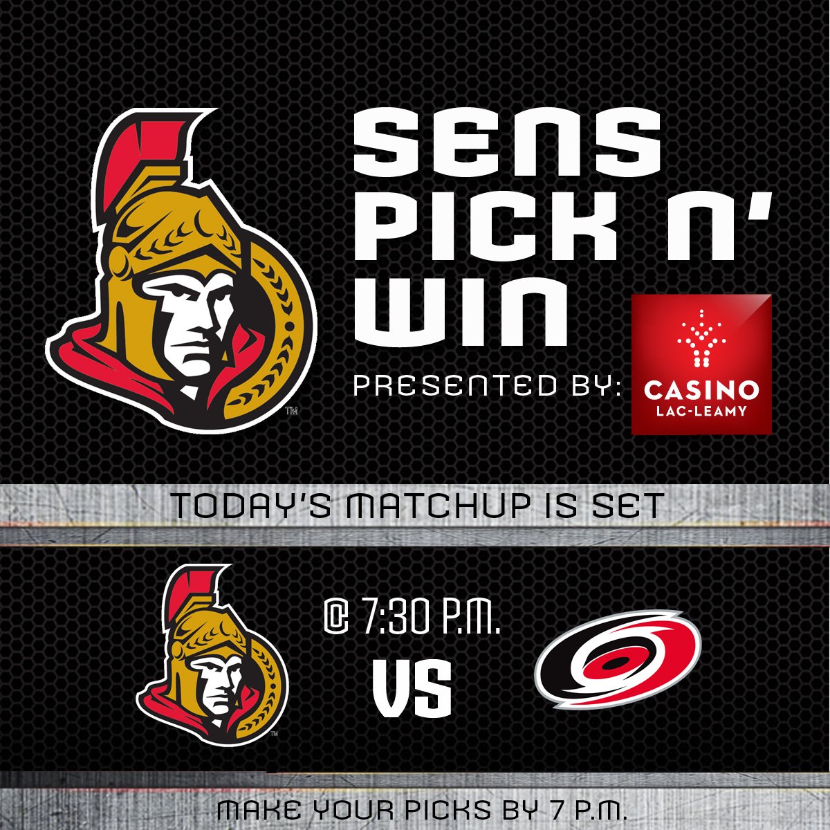 #Sens Pick N' Win is set for today's game. Get your picks in by 7 p.m ...