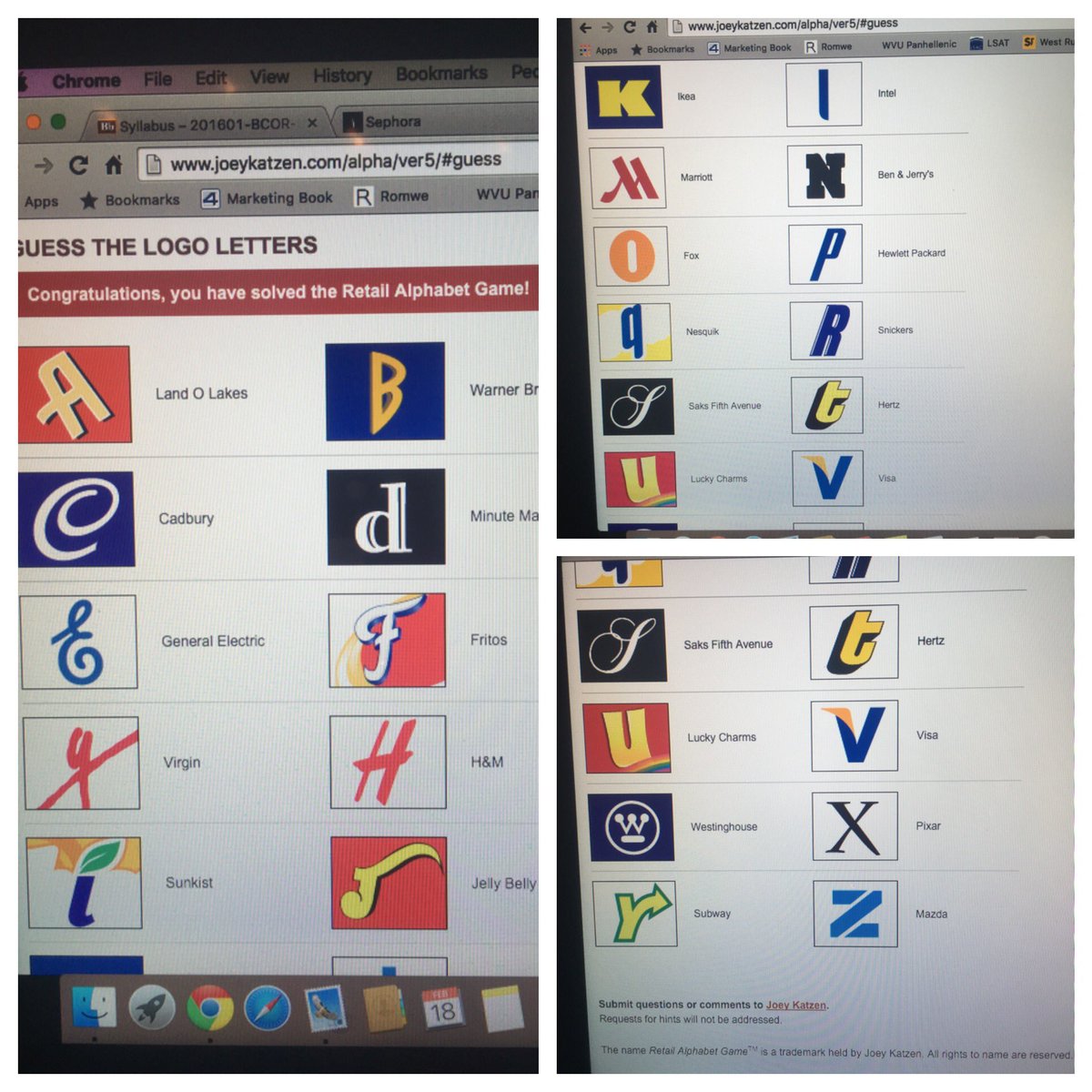 Retail Alphabet Game Answers