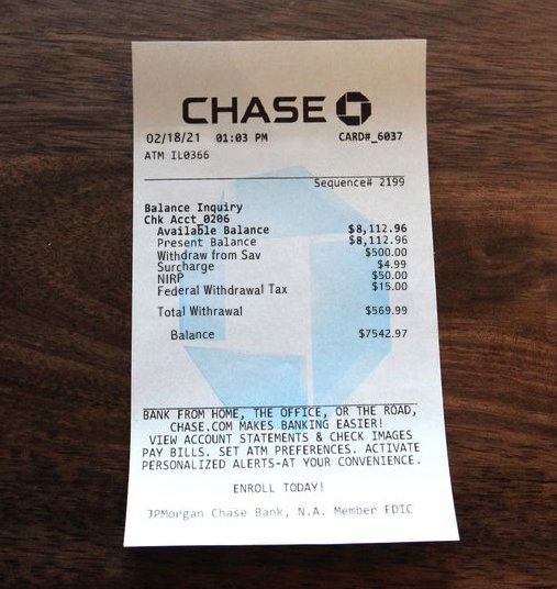 Chase Withdrawal Slip