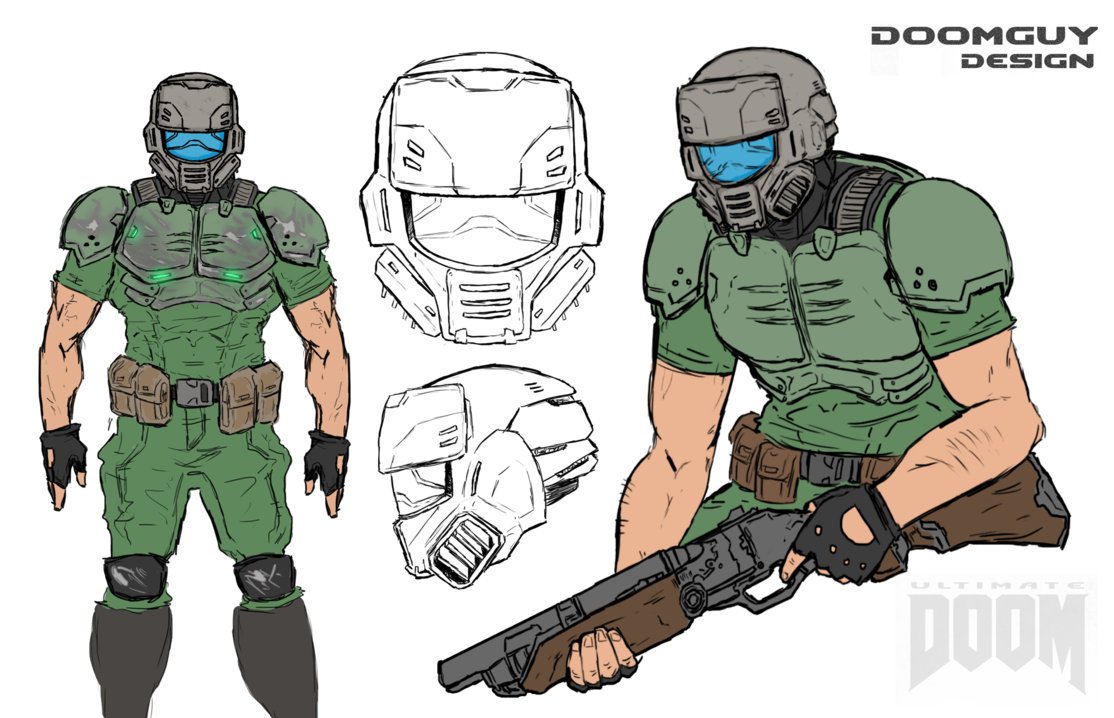 A much more appealing sketch of Doomguy from the upcoming game. : r/Doom