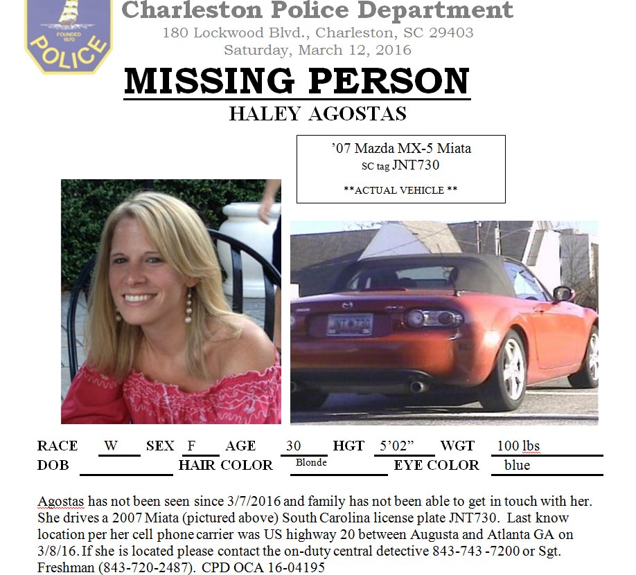 Missing Person Haley Agostas Of Charleston Sc Liar Catchers Blog