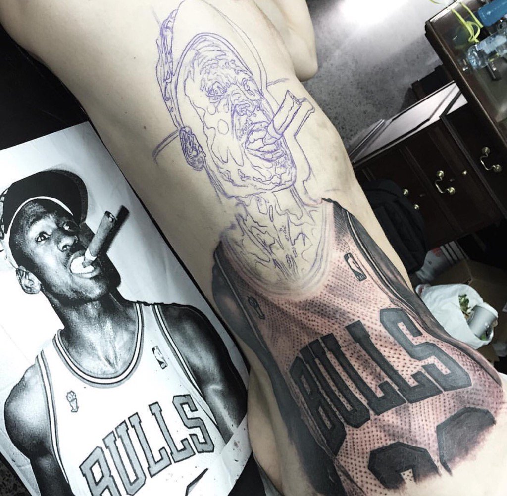Tattoo artist Steve Butcher has a MJ championship cigar tattoo in the ...