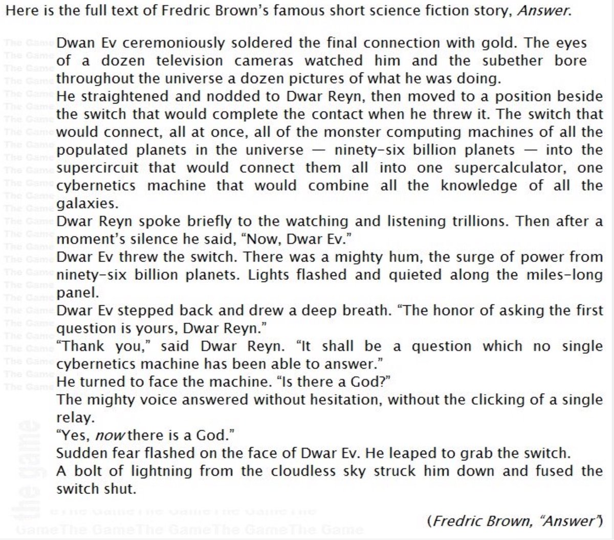 Fredric Brown Answer