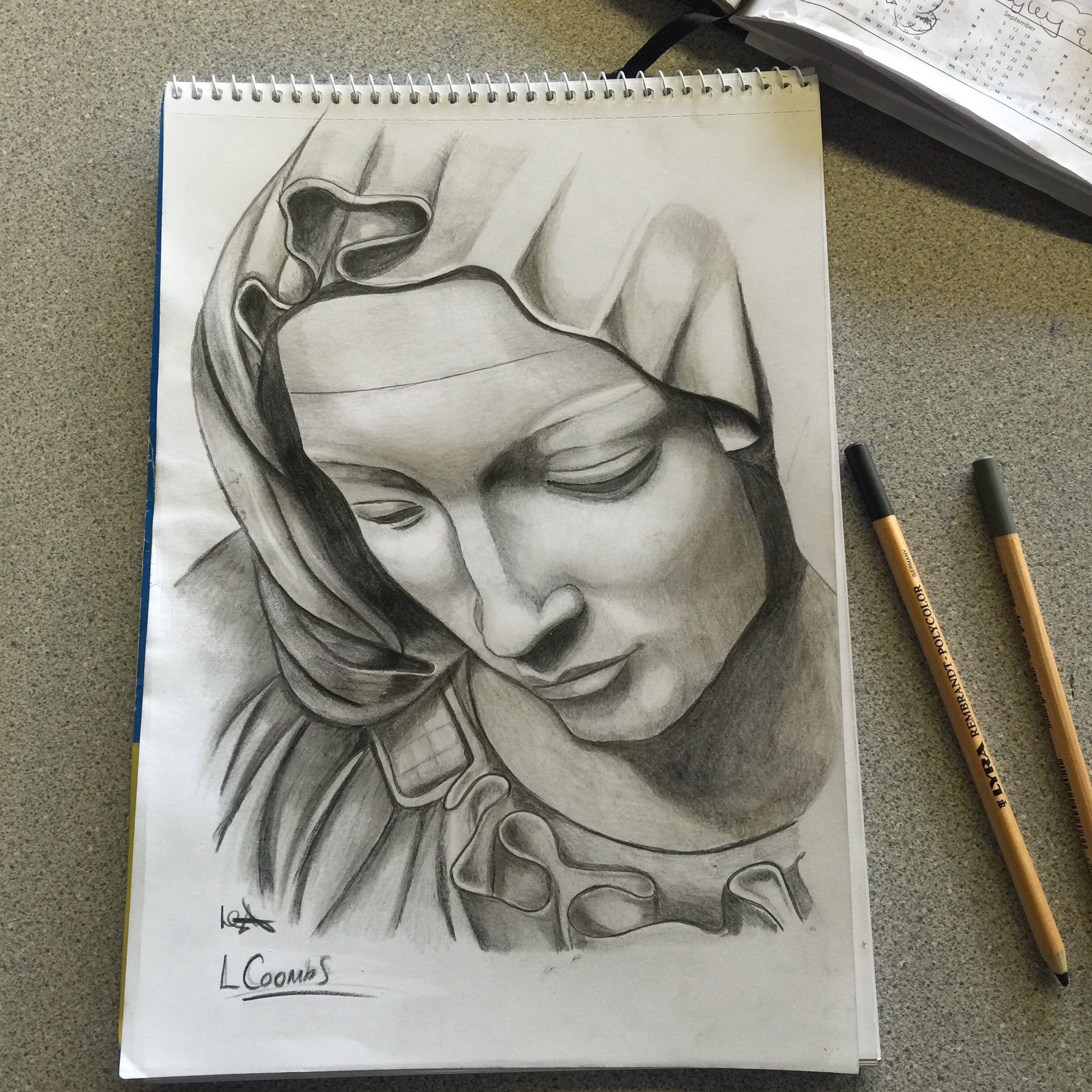 Virgin Mary Pencil Drawing