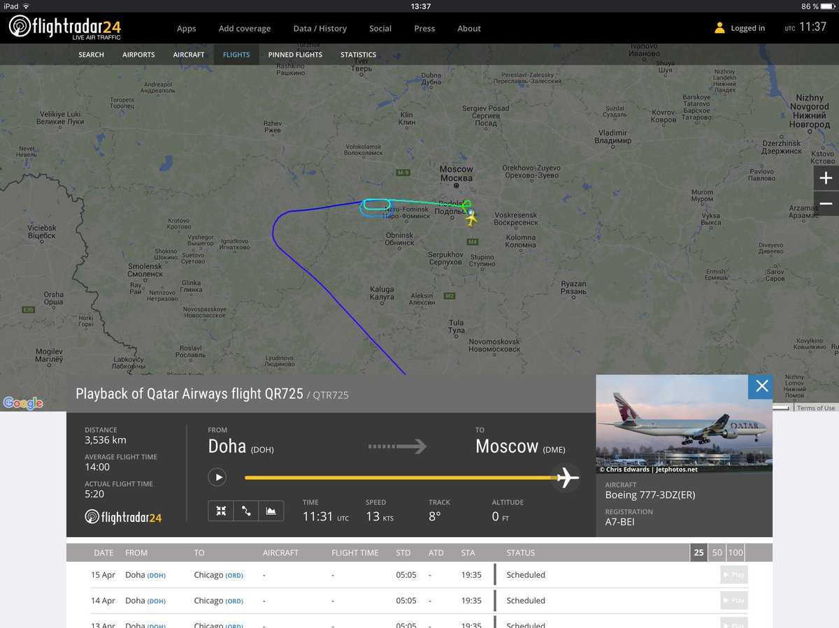 Qatar flight QR725 from Doha to Chicago just diverted to Moscow Reason ...