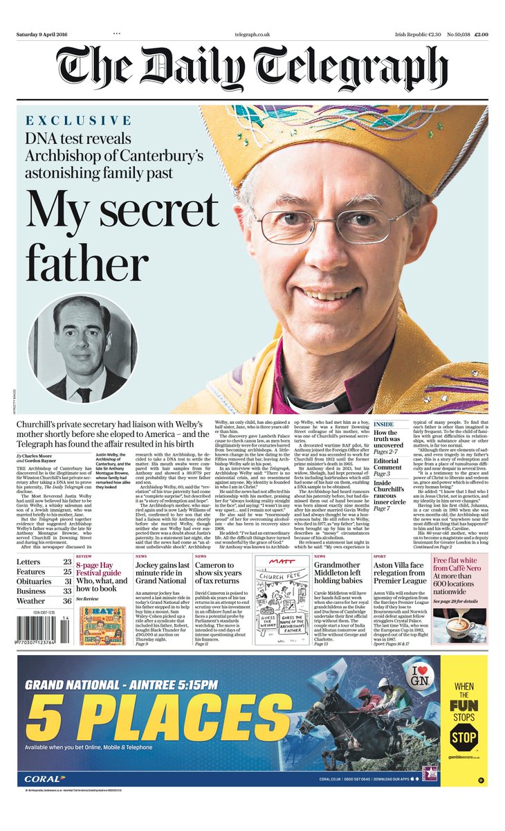 DAILY TELEGRAPH FRONT PAGE: 'My secret father' skypapers | Sky News ...