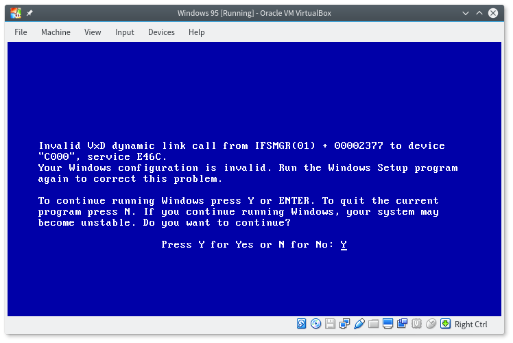 Windows 95 Error Message