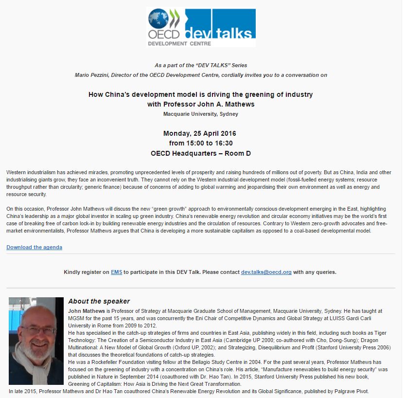 Today--> Prof John Mathews from mymgsm will join us for a new edition ...