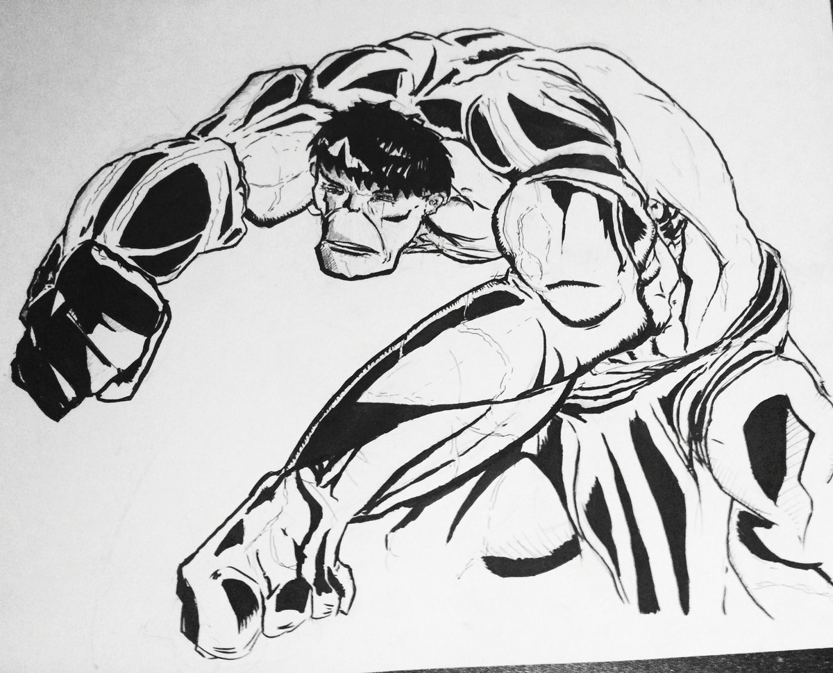 Avengers Hulk Ink Drawing
